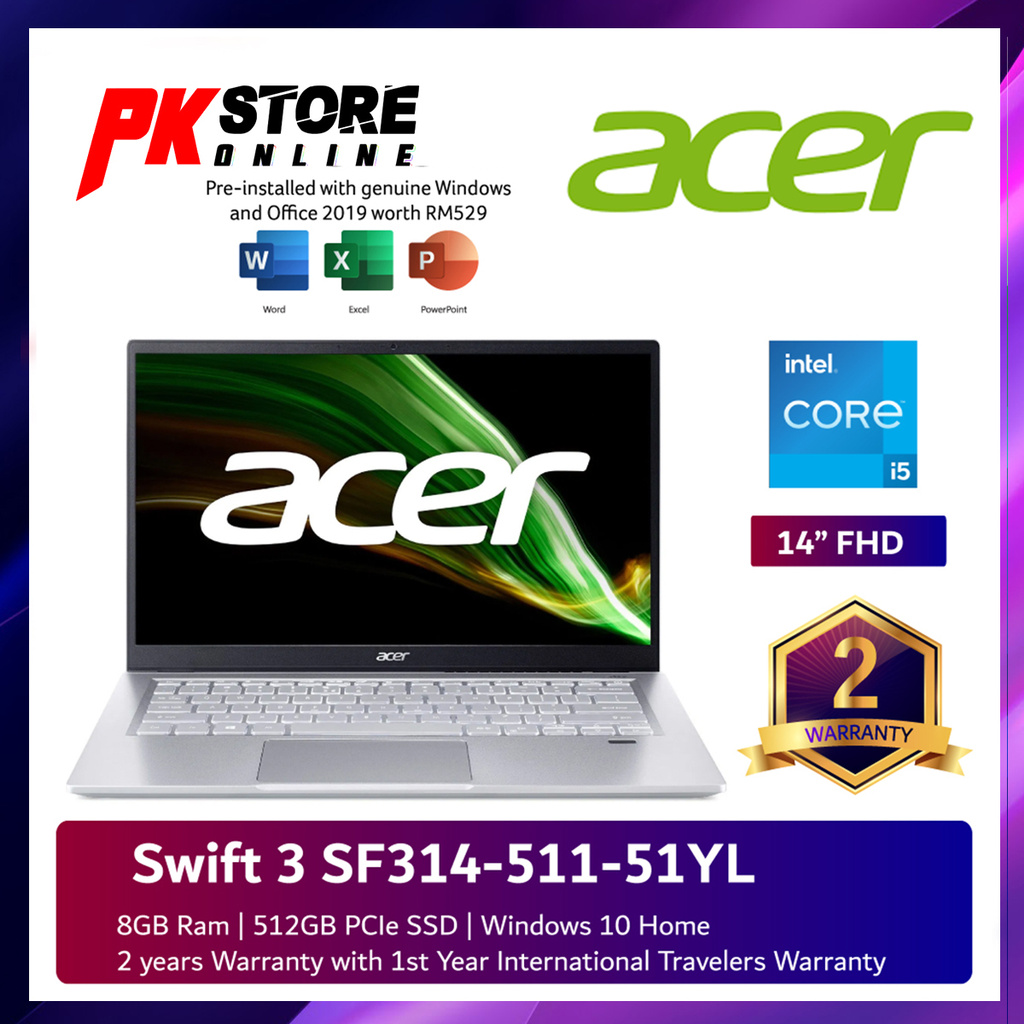 ACER SWIFT 3 SF314-511-51YL 14'' FHD LAPTOP PURE SILVER ( I5-1135G7 ...