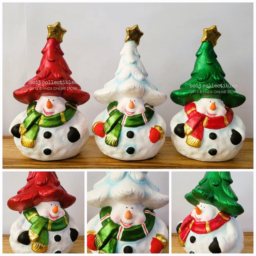 Snowman with Christmas Tree Hat Tabletop Figurine Height: 9.5 inches ...