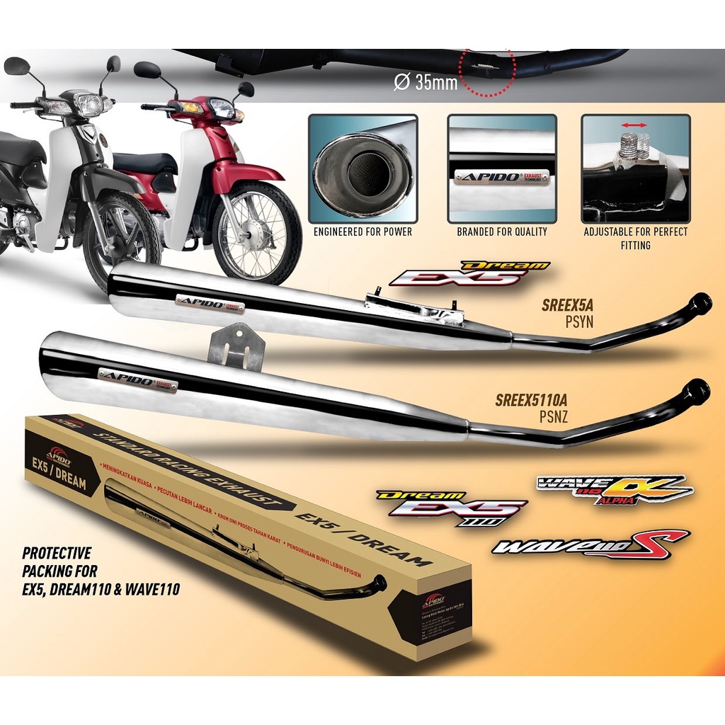 APIDO STANDARD RACING EXHAUST EX5/EX5-D/WAVE100/WAVE100R/WAVE110-S/EX5D ...