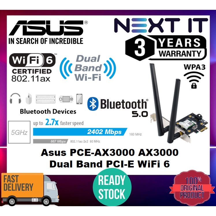 [READY STOCK] Asus PCE-AX3000 AX3000 Dual Band PCI-E WiFi 6 (802.11ax ...