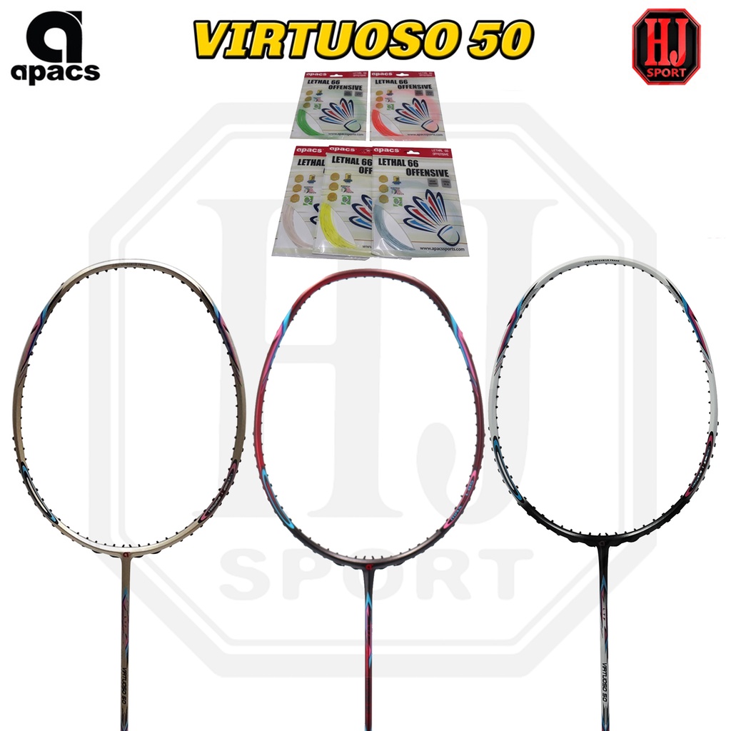 Original Apacs Virtuoso Racket 50 Bonus Badminton Strings and Bag ...