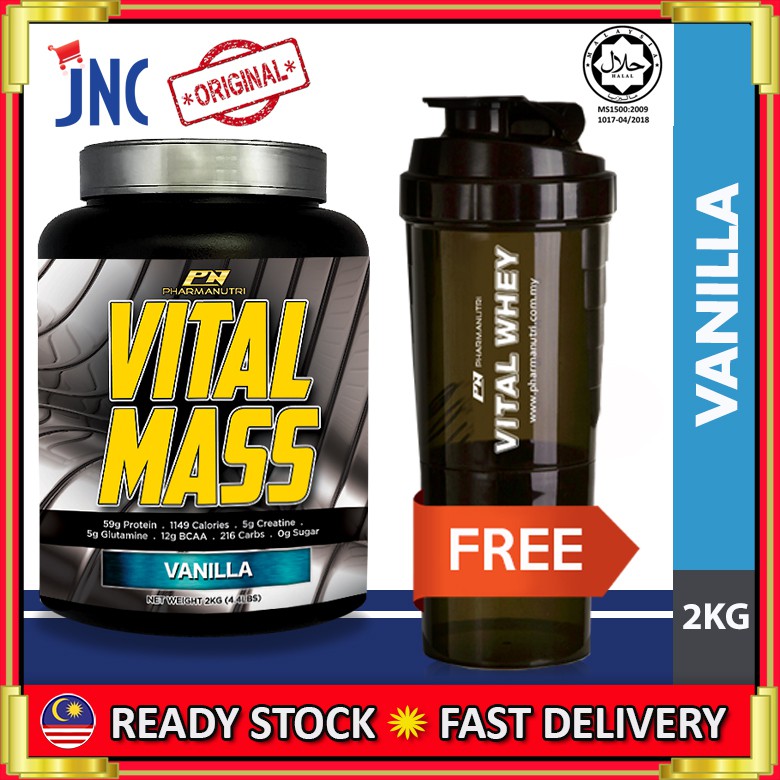 Vital Mass Halal Vanilla, 2kg + 0G Sugar + Protein Isolate & Tribulus ...