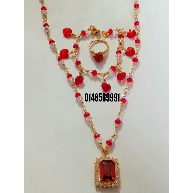 💕SET RANTAI LEHER+RANTAI TANGAN+CINCIN KRISTAL SWARVOSKI EMAS SUASA | Shopee Malaysia