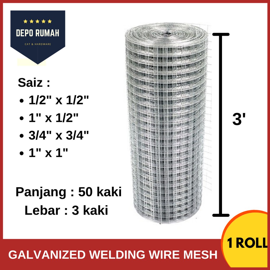 (15M) 3' x 50' MS mild steel galv Wire Mesh Net Netting / Dawai Jaring ...