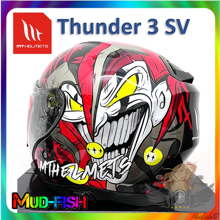 TOPI KELEDAR MT THUNDER 3 SV JET MADISON B5 GLOSS RED HELMET (DOUBLE ...