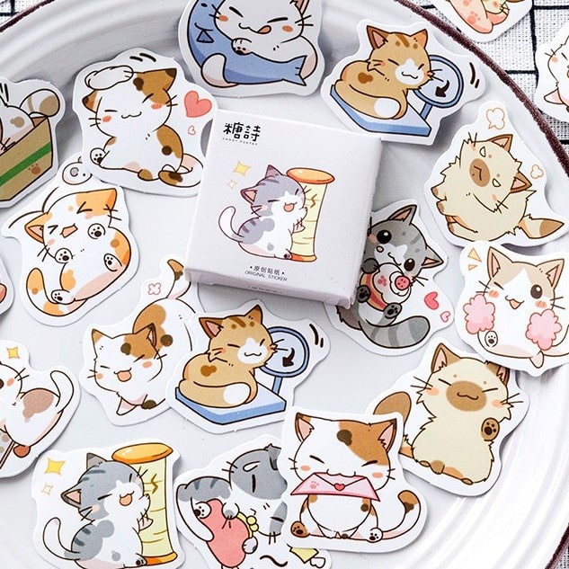 46pcs Cute Cat Kitten Sticker Journal Scrapbook Material Laptop Bottle ...