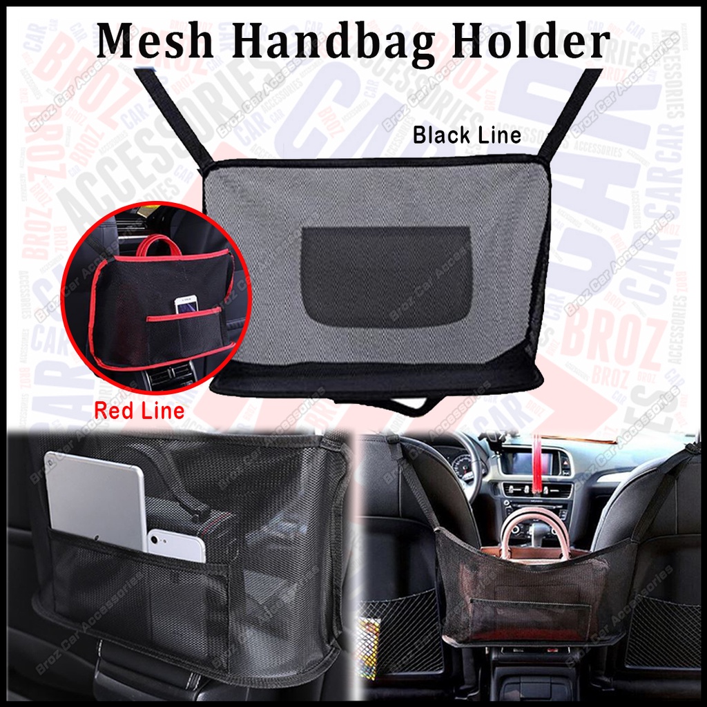 Universal Car Seat Mesh Handbag Holder Storage Black Red Car Net Pocket ...