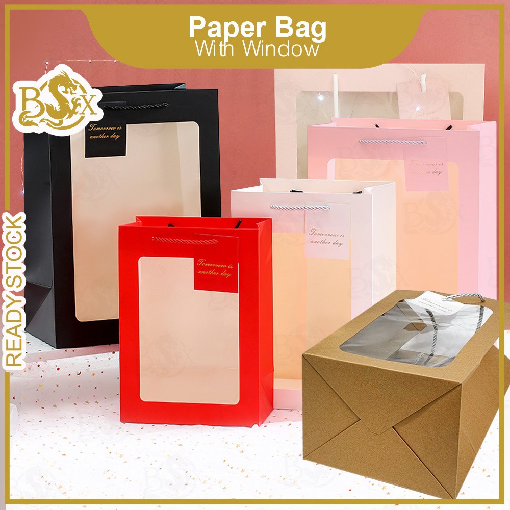 Window Paper Bag Black/White/Marble/Pink Gift Paper Bag with Window ...