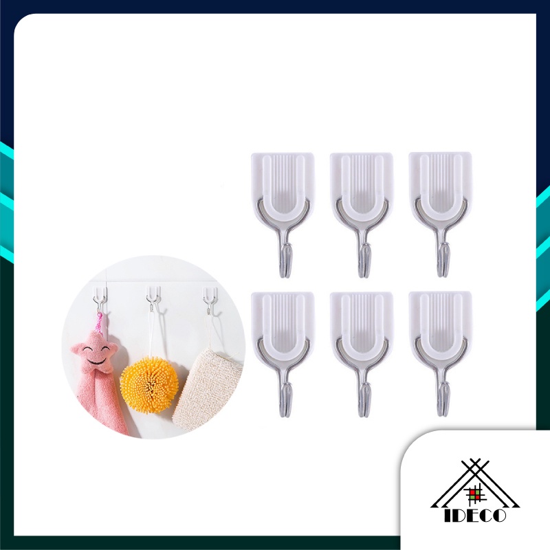 iDECO 6 Pcs Strong Wall Self Adhesive Hook White Glue Stick Kitchen ...