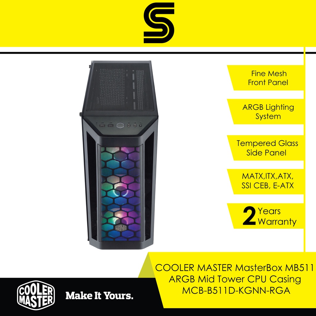 COOLER MASTER MasterBox MB511 ARGB Mid Tower CPU Casing - MCB-B511D ...