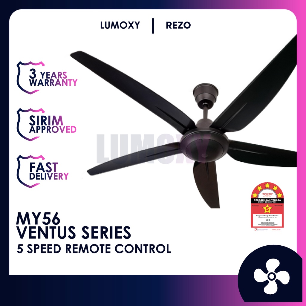 LMY_ SIRIM REZO Fan VENTUS MY56 Ceiling 56" AC Motor Remote Control 5 ...