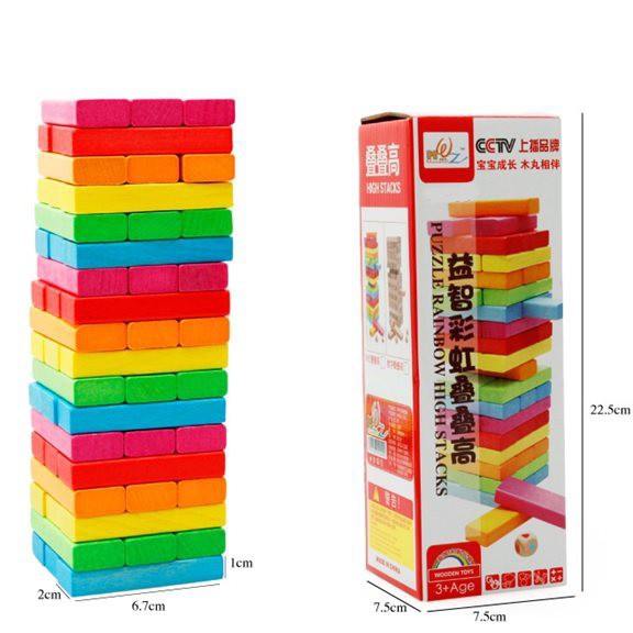48 pcs Color Blocks Classic Tumble Tower Wood Game / Mainan Tarik Susun ...