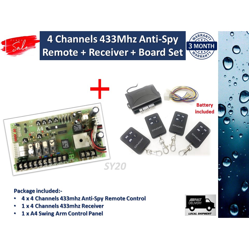 4 Channels 433mhz Anti-Spy Remote Control + A4 Board Set - 4 Remotes ...