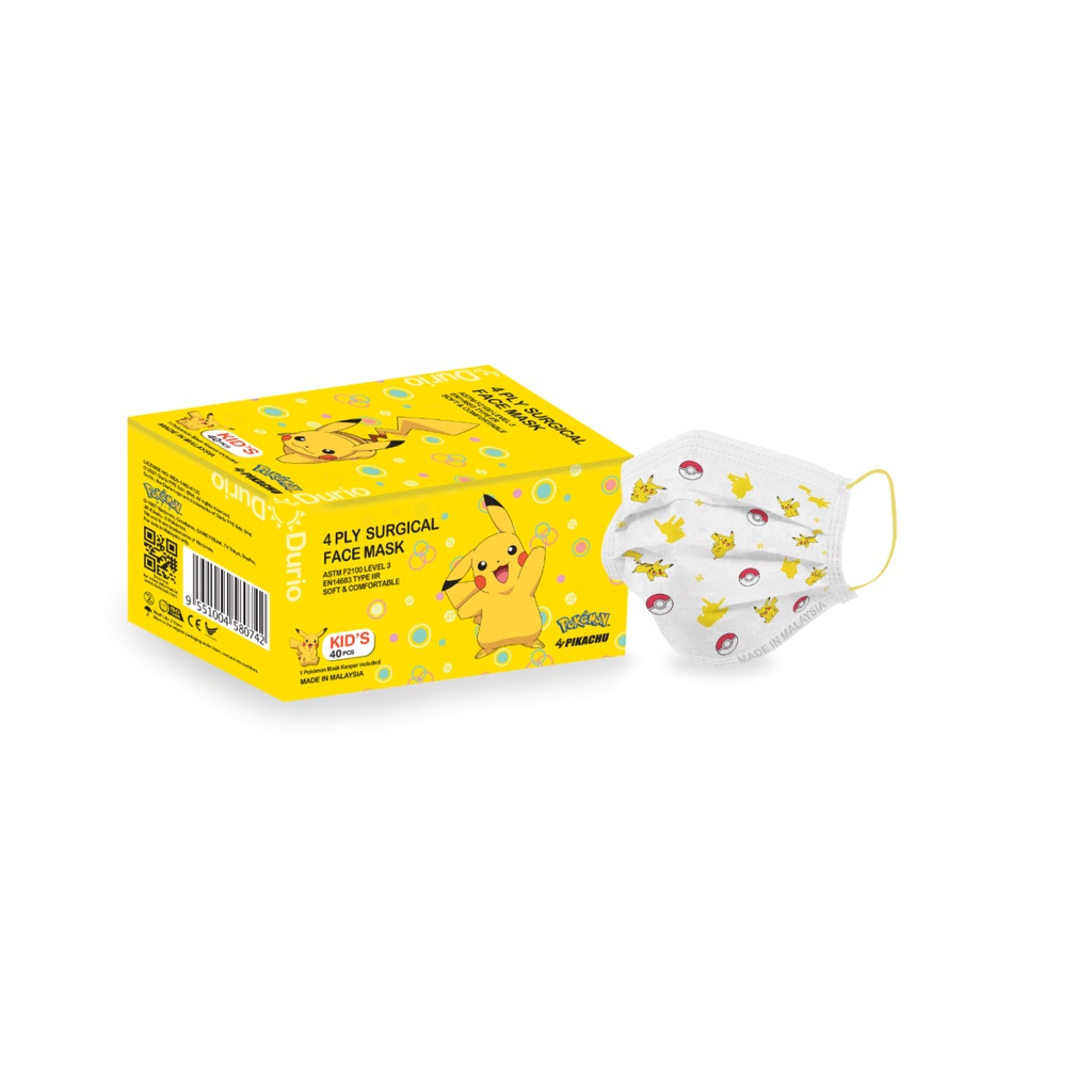 Durio 546K 4 Ply Surgical Face Mask Kids (PIKACHU) 40'S | Shopee Malaysia