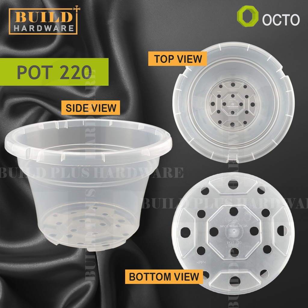 OCTO Plastic Plant Flower Pot Transparent 120/150/170/220 Saucer Hanger ...