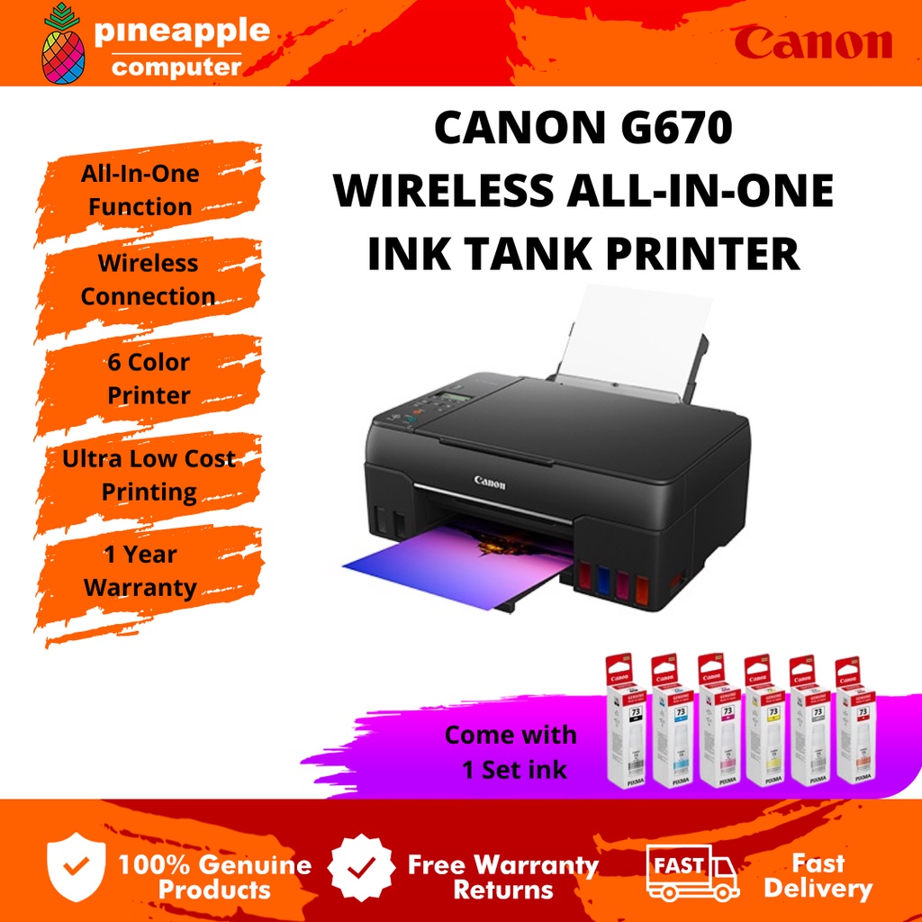 Canon G670 Printer Easy Refillable Wireless All-In-One Ink Tank Printer ...
