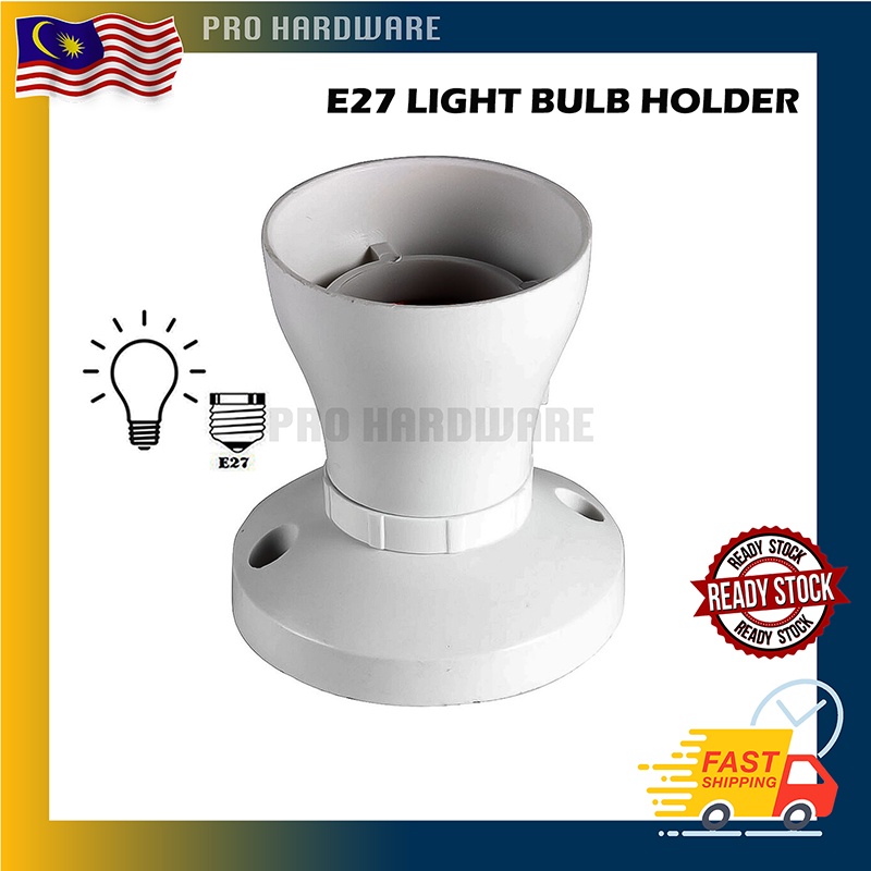 E27 Batten Lamp Holder / Socket Light Bulb Holder c/w Base (White ...
