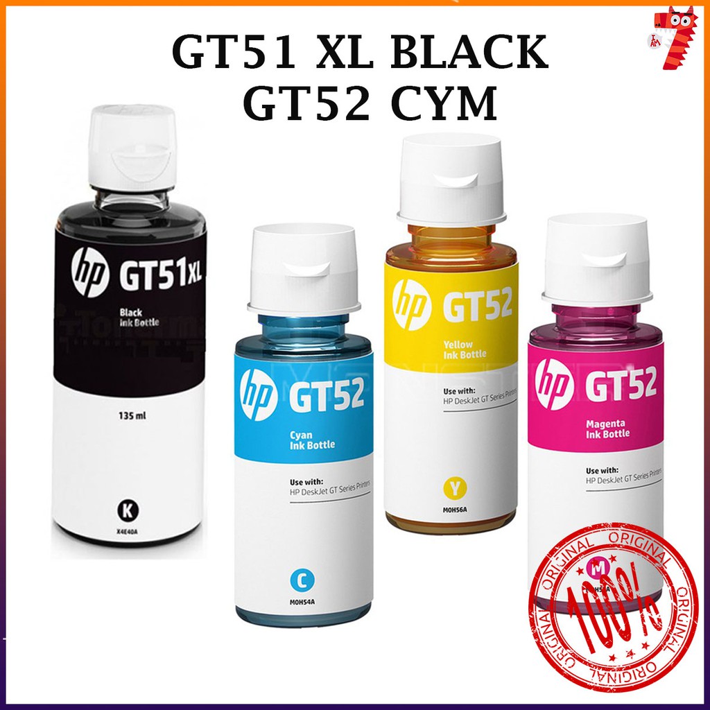 HP Original GT51 XL Black + GT52 CMY Set of 4units Ink Bottle For HP GT ...
