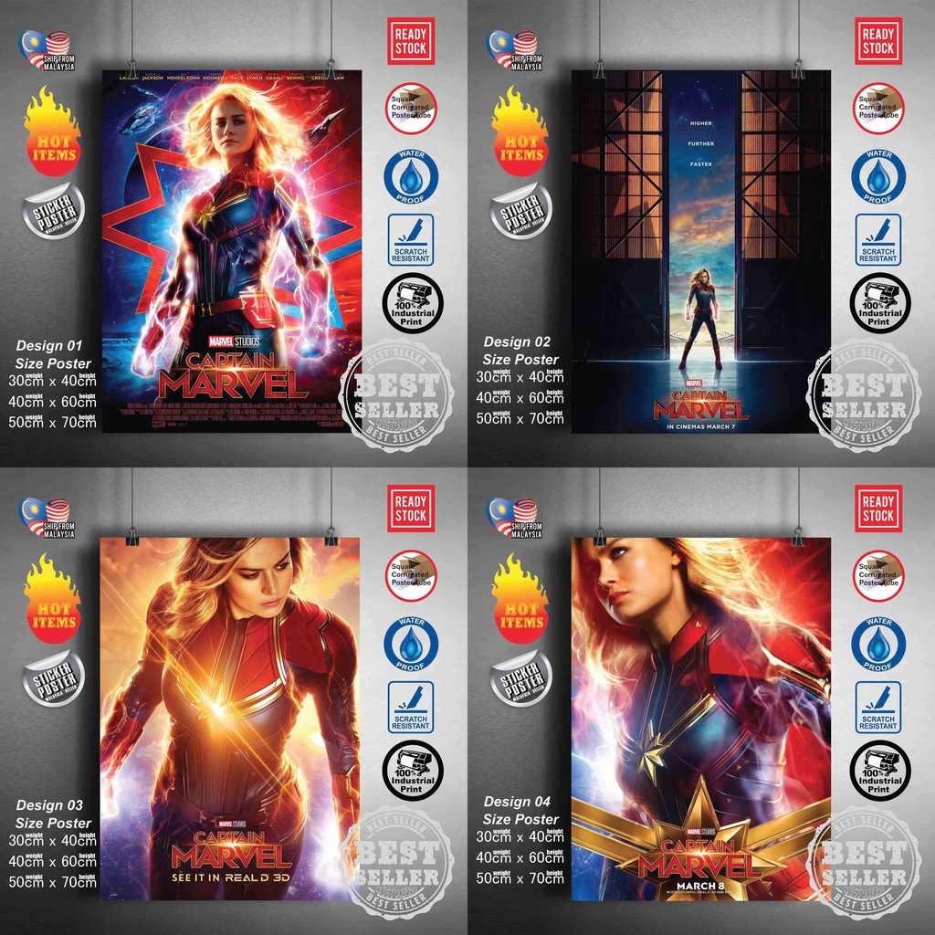 (READY STOCK) Captain Marvel Poster Sticker iron Man Spider-Man Captain ...
