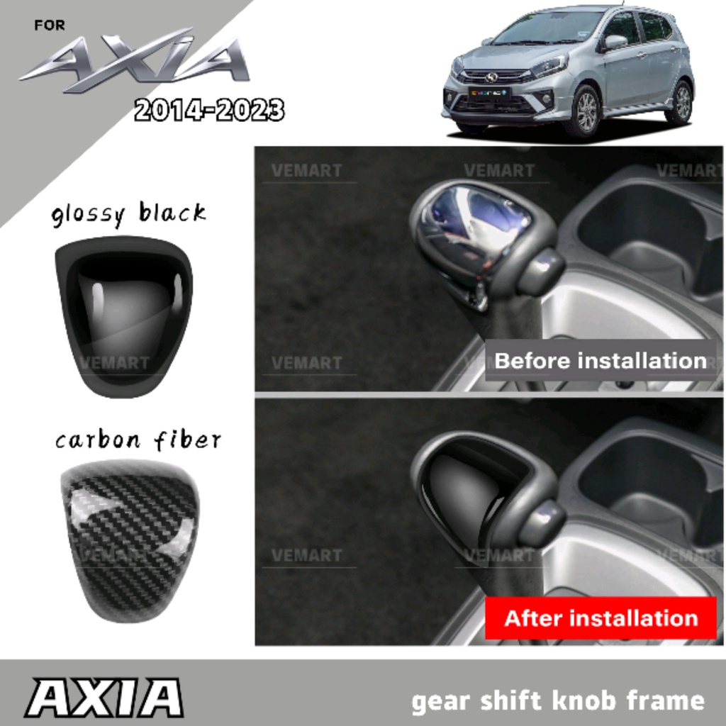 Vemart perodua axia carbon fiber gear shift knob frame cover ...