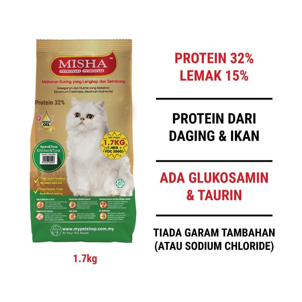 MISHA Dry Cat Food ( 1.7kg) - CHICKEN TUNA/Makanan Kucing/猫粮 | Shopee ...