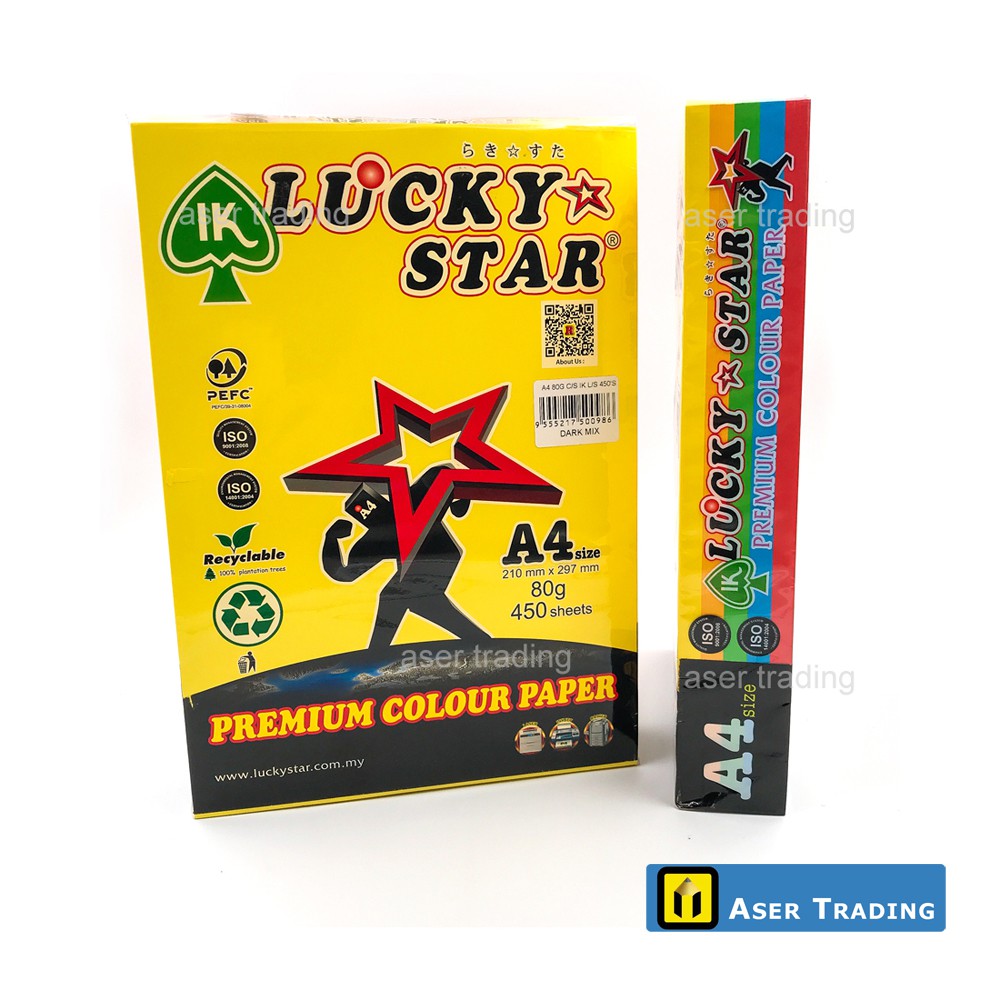 LUCKY STAR A4 PREMIUM COLOUR PAPER 80g 450pcs (MIX DARK COLOUR) | Shopee Malaysia