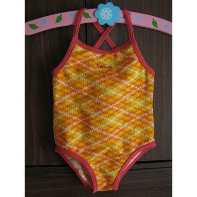 SIMON peep hole bow trim detail x-back plaid swimsuit, 2y.o | Shopee ...