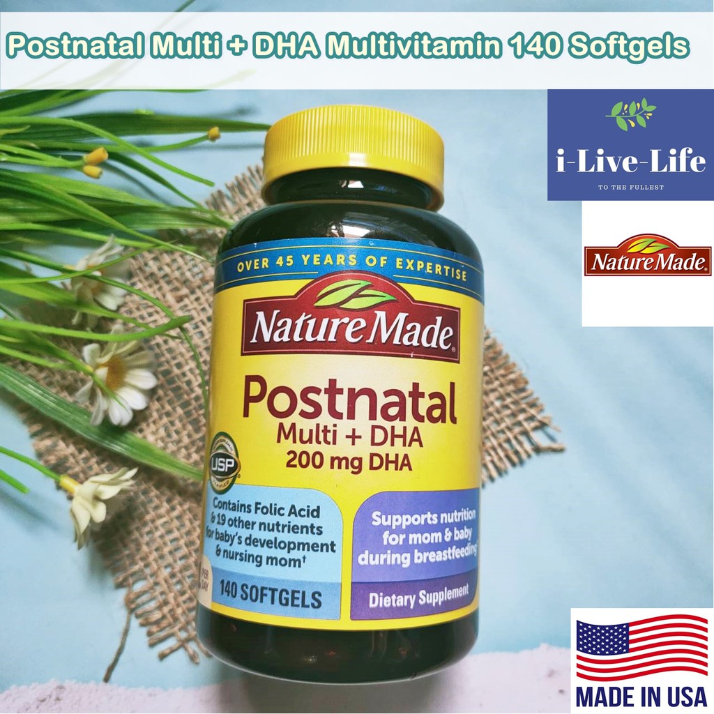 Multivitamin + DHA For Postnatal Multi + 200 mg 140 Softgels-Nature ...