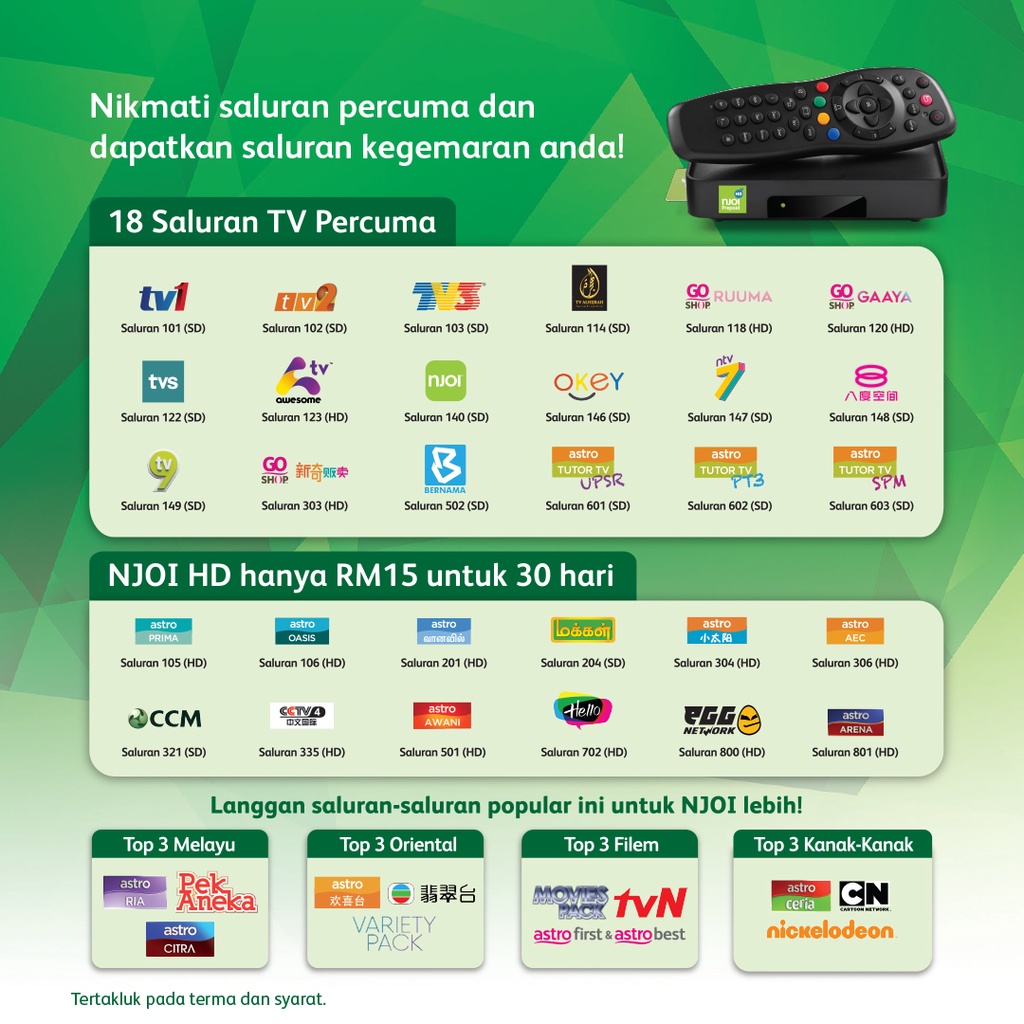 NJOI HD Box - Prepaid Satellite TV Decoder with prepaid RM20 + NJOI HD ...
