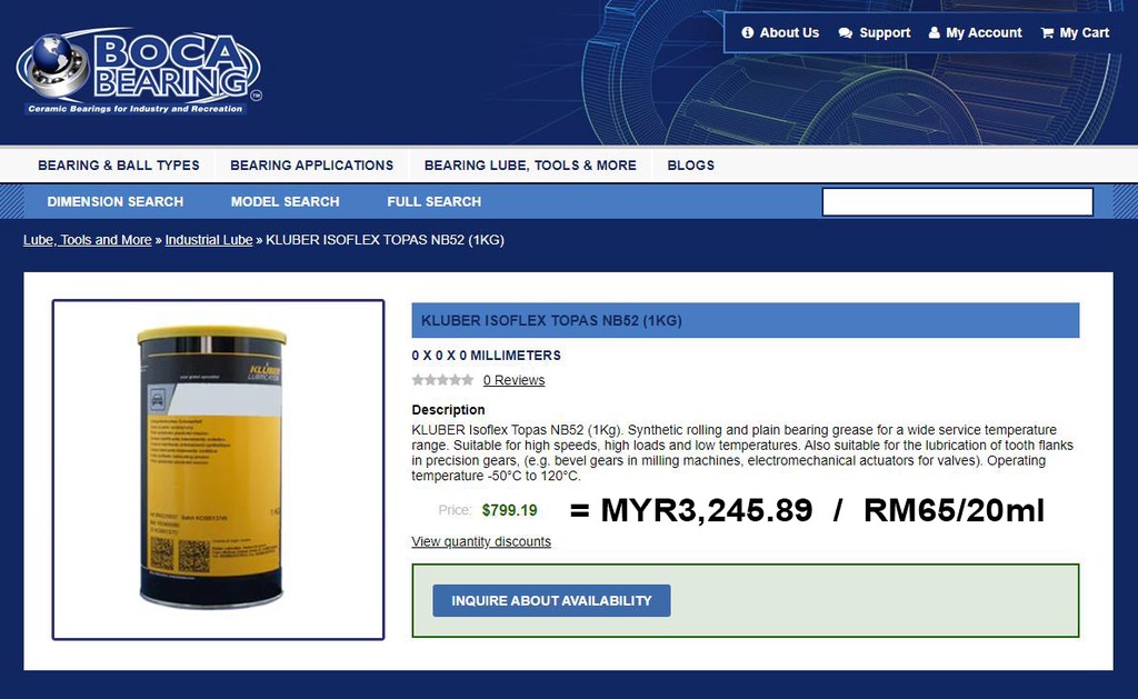Kluber Isoflex Topas NB52 (Germany) Supreme Ceramic Bearing Grease ...