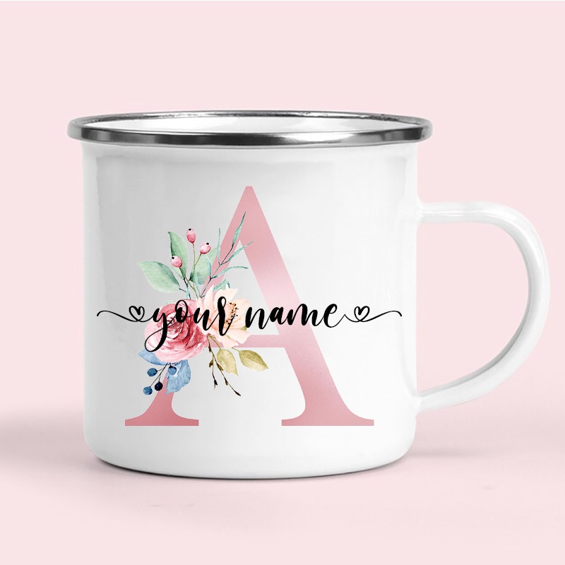 Free Add Name Alphabet Letter Mugs Name Print Enamel Cups Coffee Mugs ...