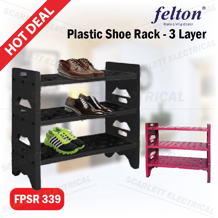 Felton FPSR 339 Plastic Shoe Rack - 3 Layer Organizer DIY Assemble/Rak ...