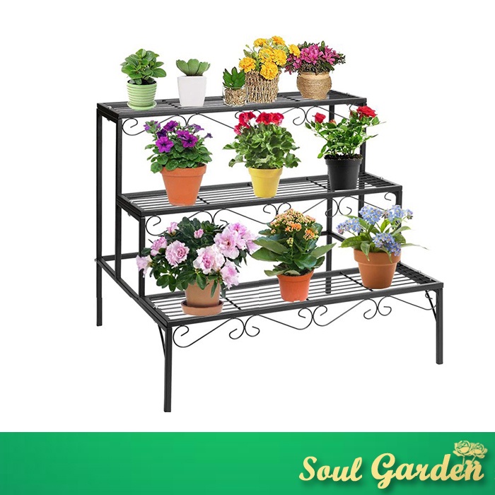 Ready Stock 3-layer stepped flower pot stand, metal assembly succulent ...