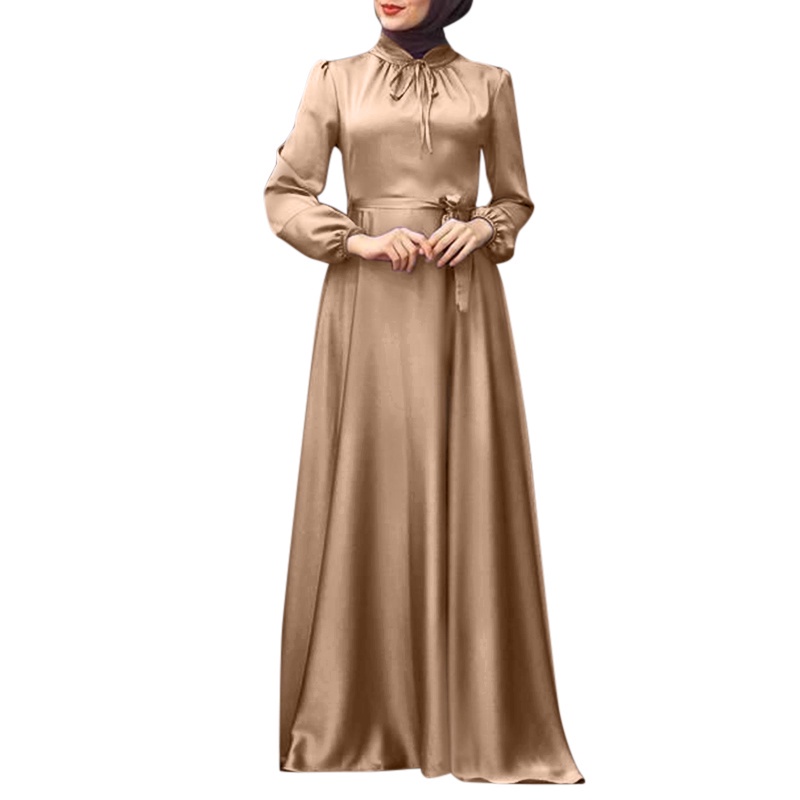 Hijabista Women Muslim Abaya Kaftan Solid Color Party Elegant Side ...