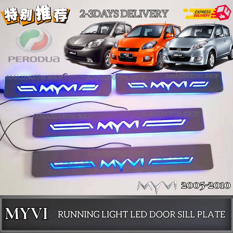 AMAZING PERODUA MYVI 2005-2010 RUNNING LIGHT BLUE LED DOOR SILL PLATE ...
