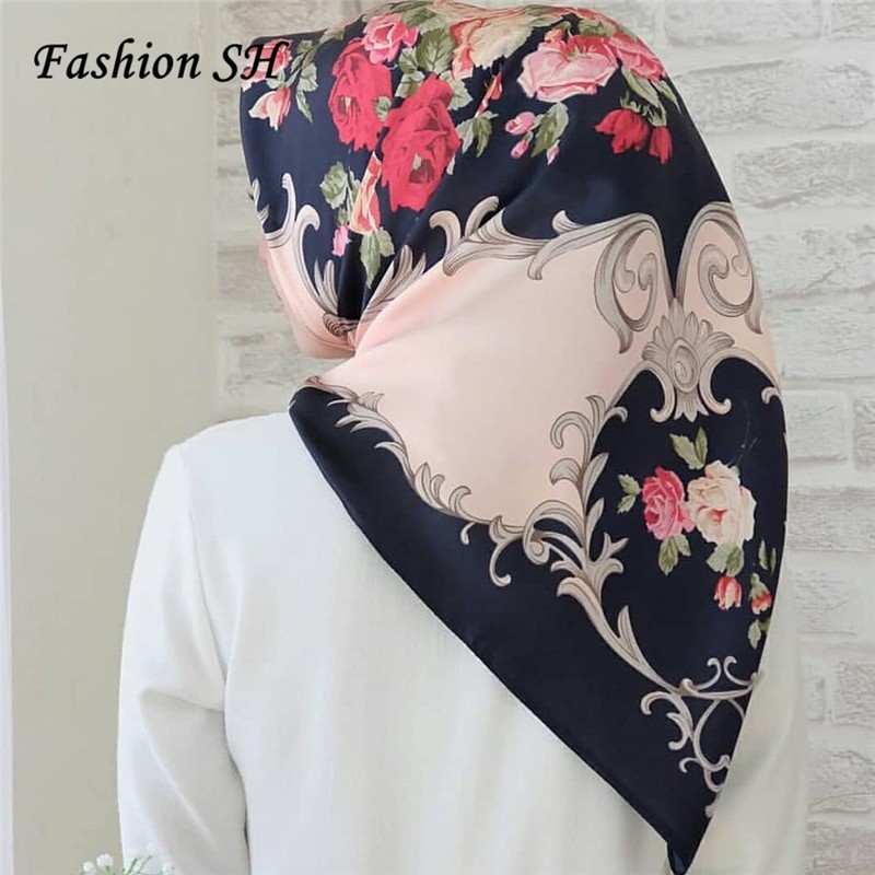 Printed Scarf Bawal Tudung Silk Shawl Elegant rose bouquet sample Satin ...