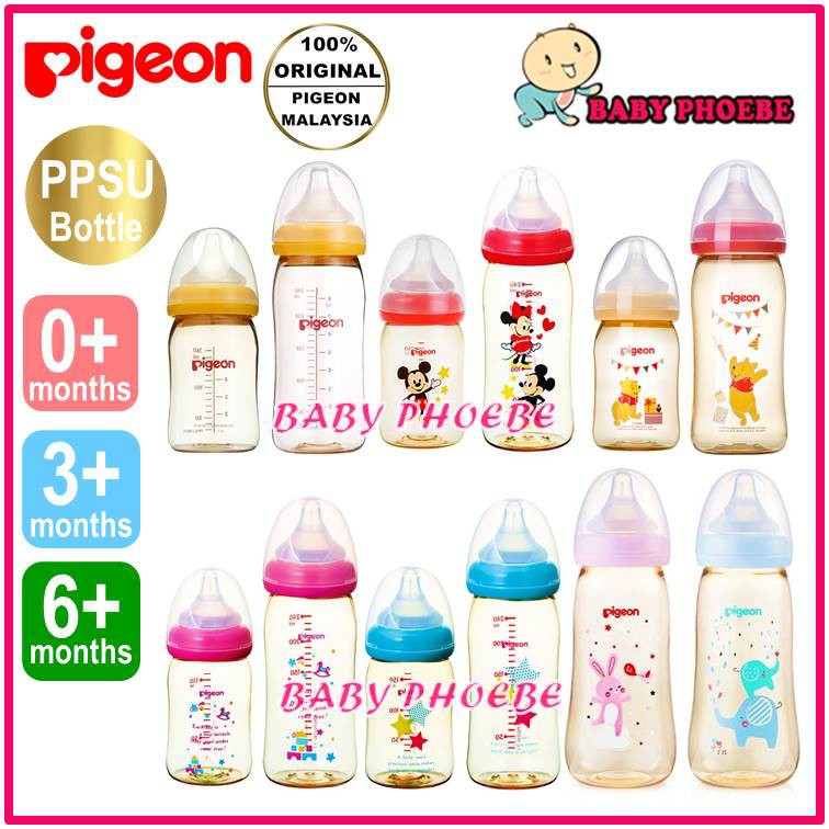 empeng [ORIGINAL Pigeon Malaysia] Pigeon Softouch Wide Neck PPSU Bottle 160ml/240ml (1pc) Baby ...