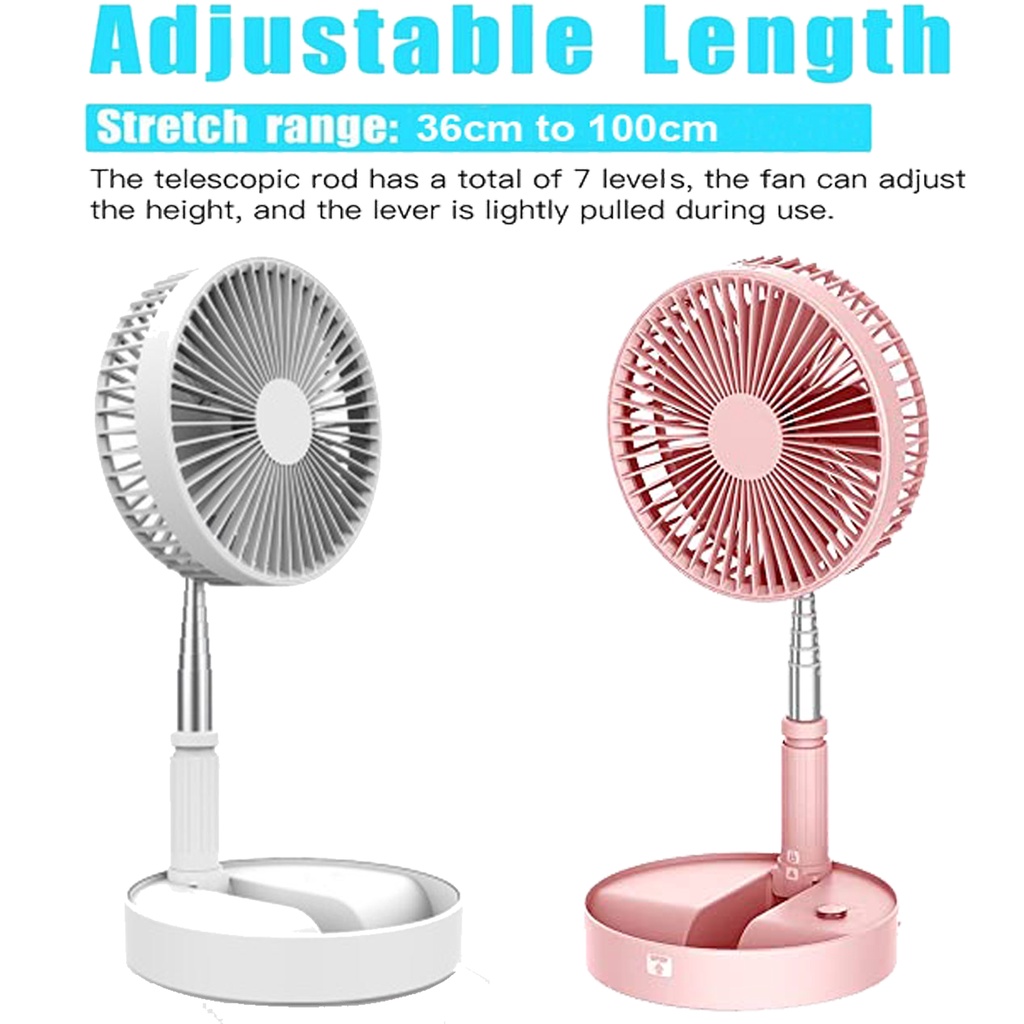 7200MAH Folding FAN Stand Fan Portable Telescopic Floor/USB Desk Fan ...