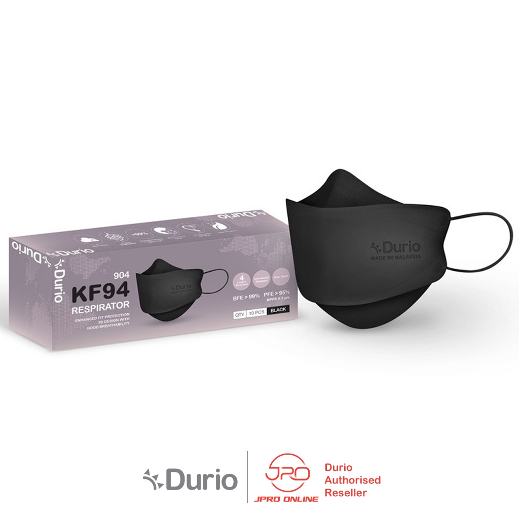 Durio 904 KF94 Respirator (Black) - 10pcs | Shopee Malaysia
