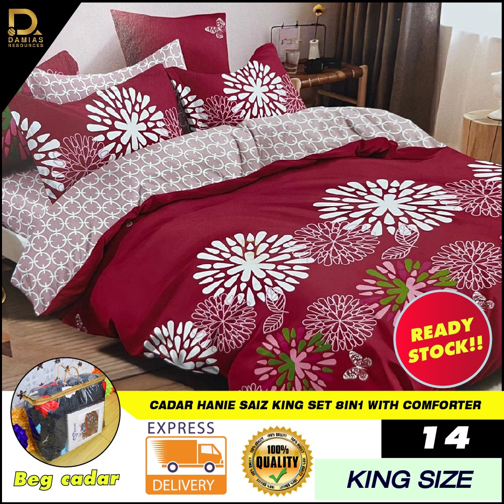 Cadar Hanie saiz King set 8in1 with comforter Tebal 100% fine fabric ...