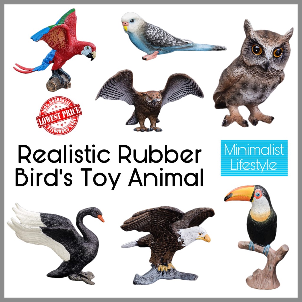 Bird Rubber Toy Animal Flamingo Parrot Eagle Chicken Peacock Owl ...
