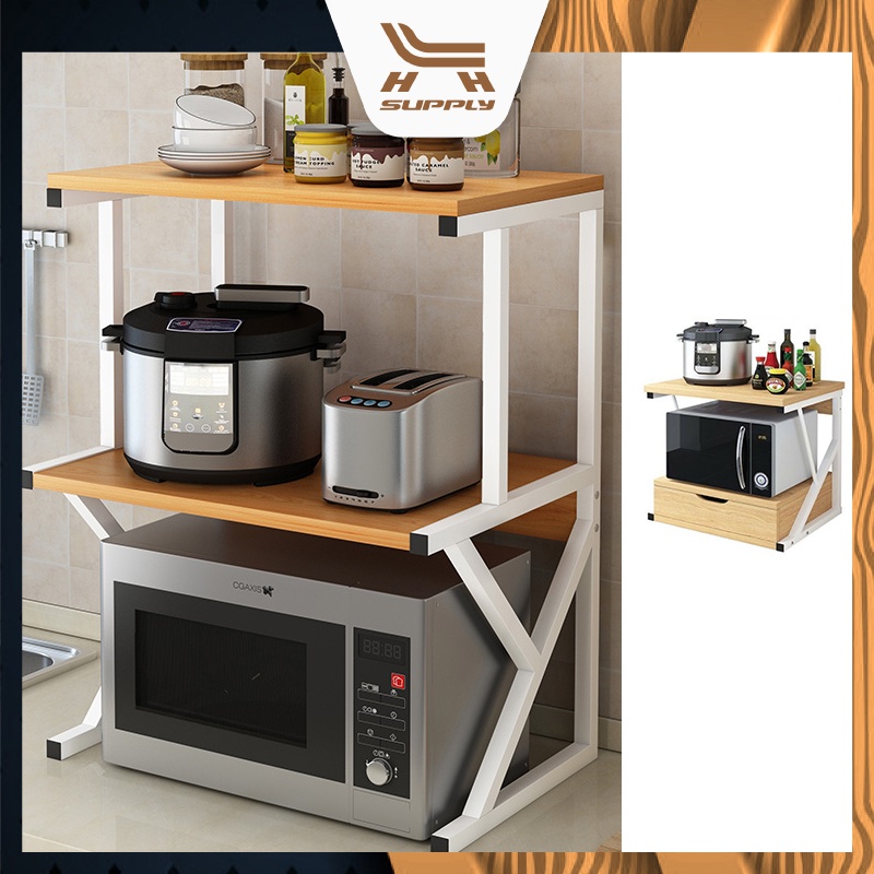 LH Single/Double Layer Oven Rack K Leg Wooden Microwave Shelf Kitchen ...