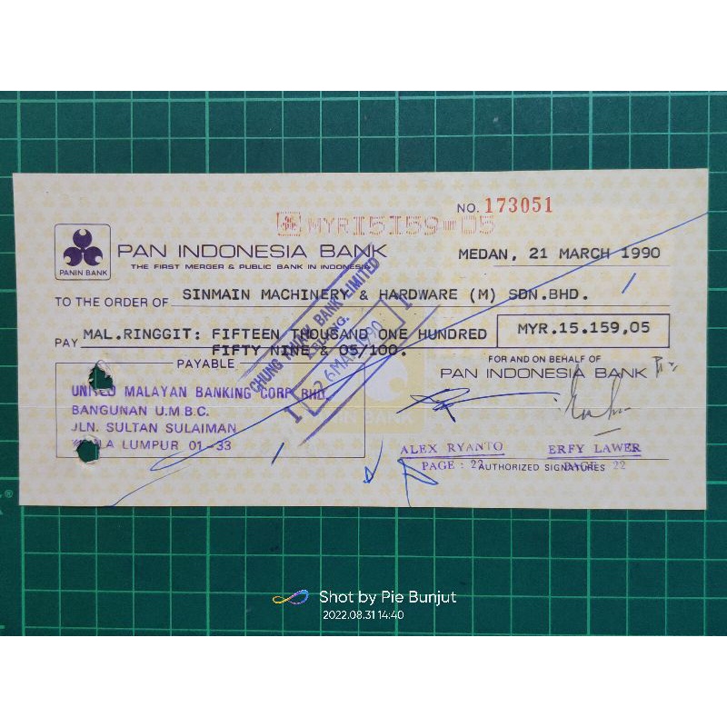 old cheque with stamp behind. Pan Indonesia Bank | Shopee Malaysia