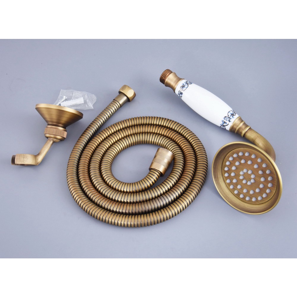 Antique Brass Ceramic Hand Held Shower Head + 1.5m Shower Hose + Wall ...