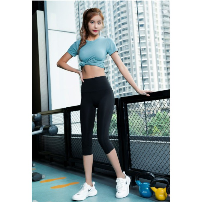 Female Yoga Fitness Stretchable Tight High Waist Exercise Running Pants ...