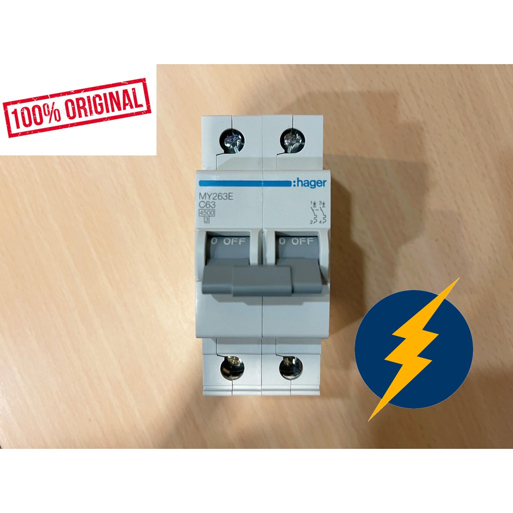 Hager MCB 2 POLE 4.5kA 6A / 10A / 16A / 20A / 32A / 40A / 63A MY206E MY210E MY216E MY220E MY232E ...