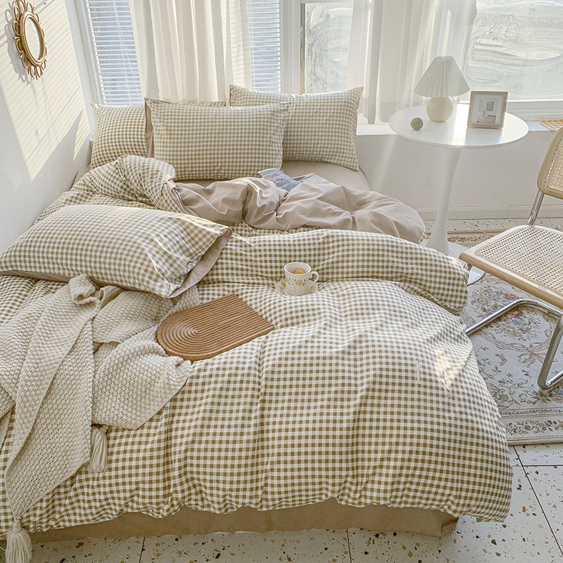 🔥 【Howe.my】🔥 Breathable Plaid 4in1 OR 3in1 Bedding Set Bedsheets,Quilt ...