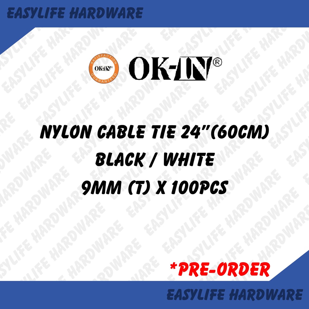 OK-IN Cable Tie Heavy Duty Electrical Cable Tight Black / White 60CM(24 ...