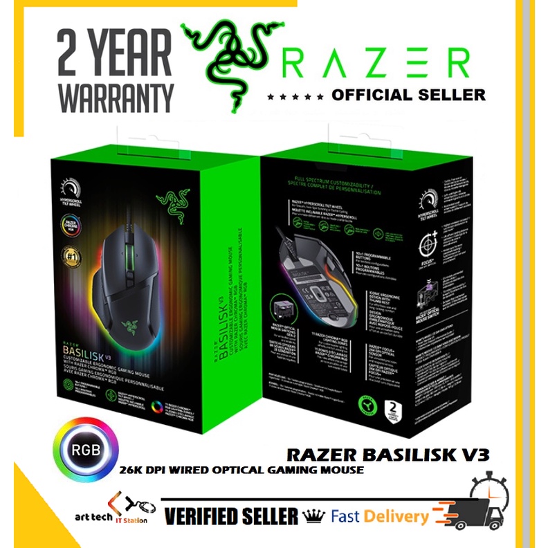 RAZER BASILISK V3 26K DPI WIRED OPTICAL GAMING MOUSE [ RZ01-04000100 ...