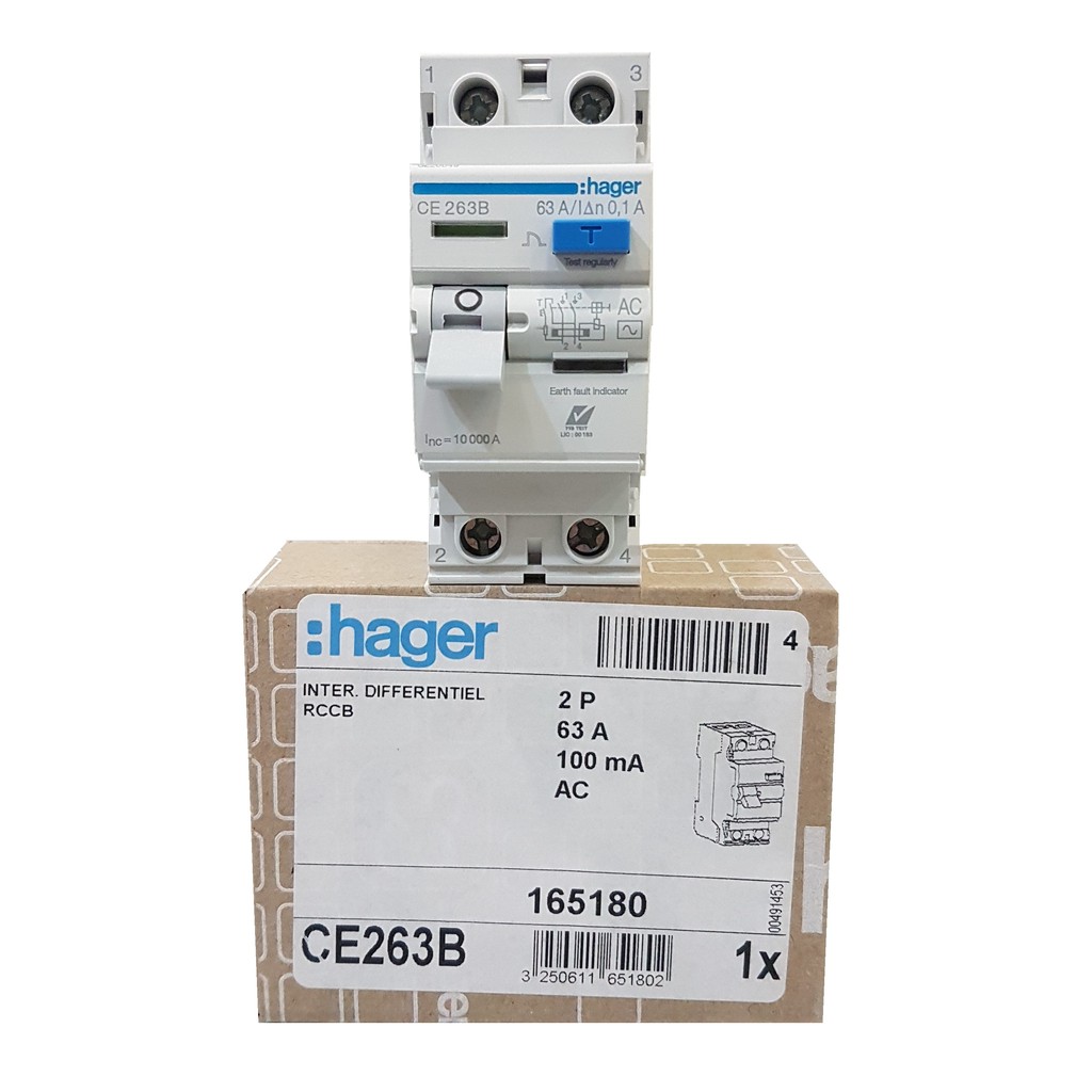 Hager Single Phase Residual Current Circuit Breaker RCCB/ELCB (40A 100mA/0.1, 63A 100mA/0.1 ...
